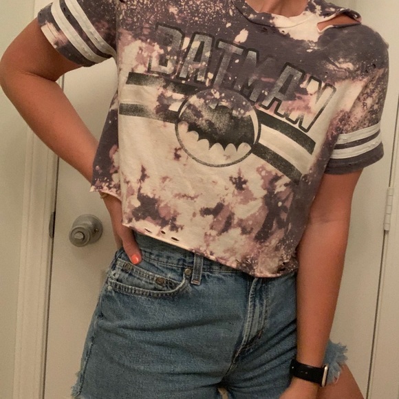Tops | Customdistressed Batman Cropped Tee | Poshmark